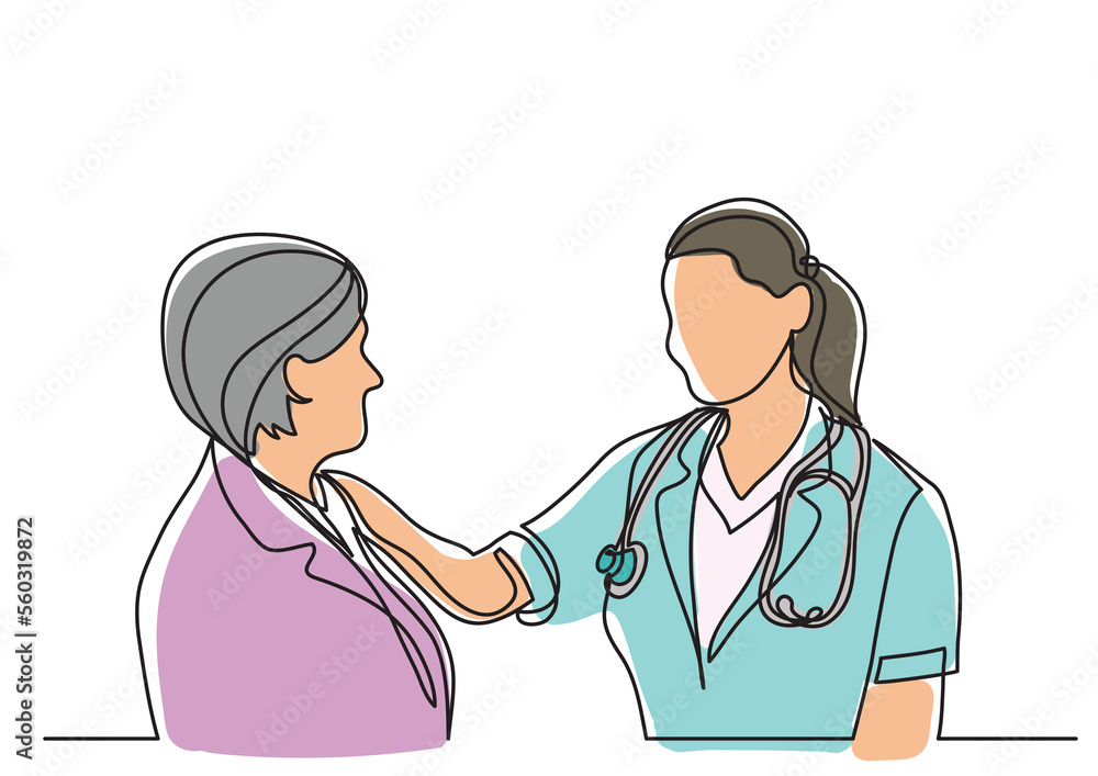 continuous line drawing doctor and woman patient talking - PNG image ...