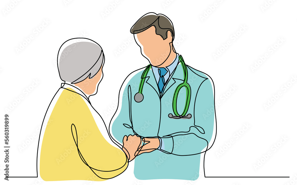continuous line drawing doctor consulting senior patient - PNG image ...
