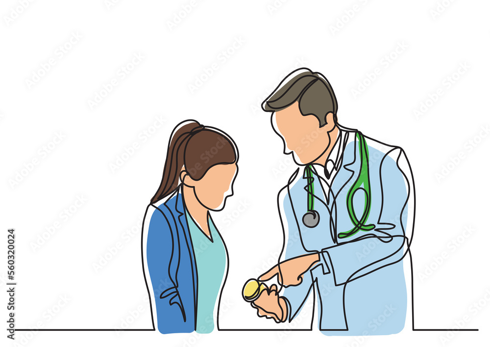 continuous line drawing doctor patient talking about medication - PNG ...