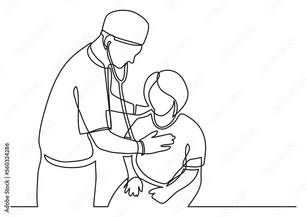 Continuous Line Drawing Doctor Examining Female Patient Png Image