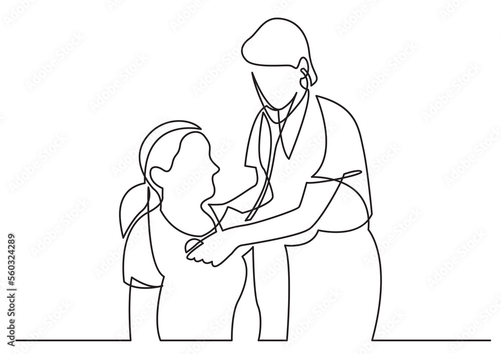 continuous line drawing doctor examining patient - PNG image with ...
