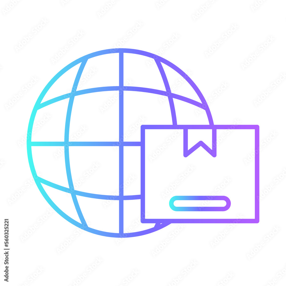 World shipping delivery service icons with purple blue outline style ...