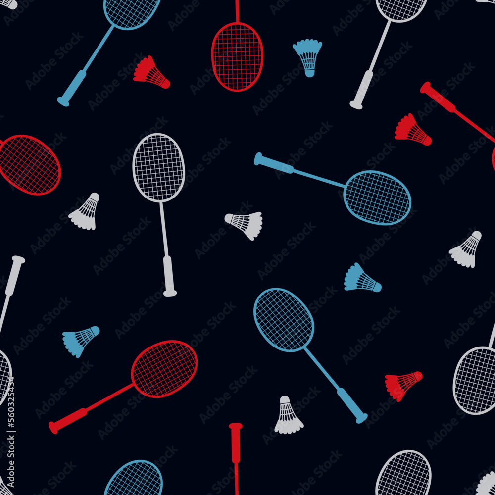Seamless badminton pattern with rackets and shuttlecocks. Vector sport ...