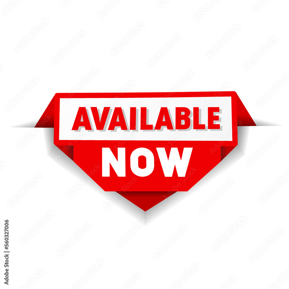 Available now banner template, Flat label design. Vector illustration ...
