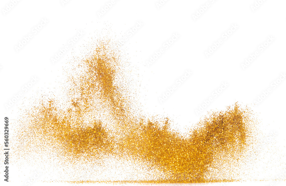 Explosion metallic gold glitter sparkle bokeh isolated white background ...