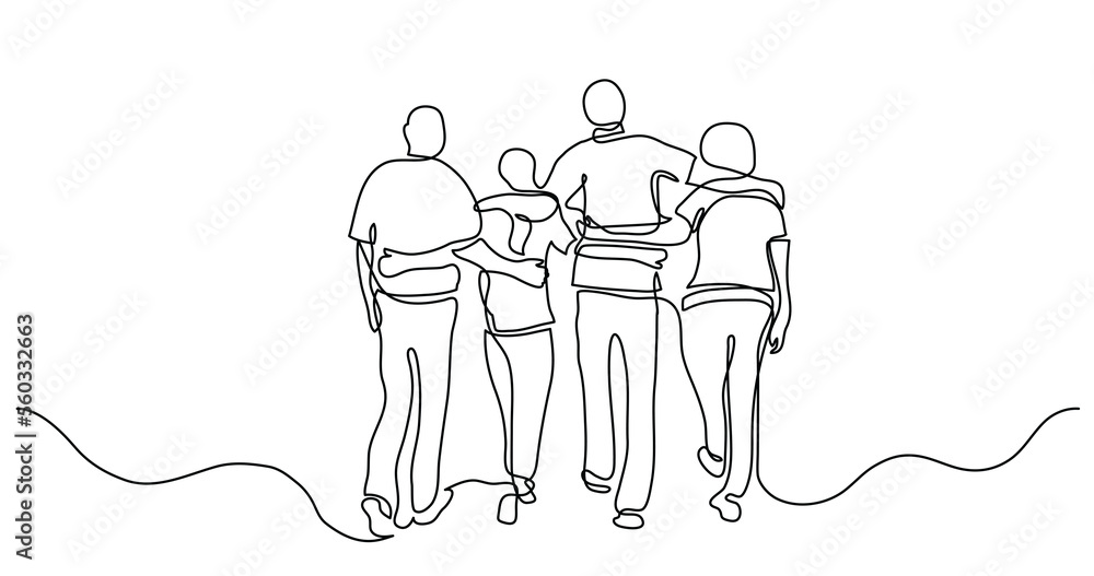 continuous line drawing of friends hugging each other - PNG image with ...