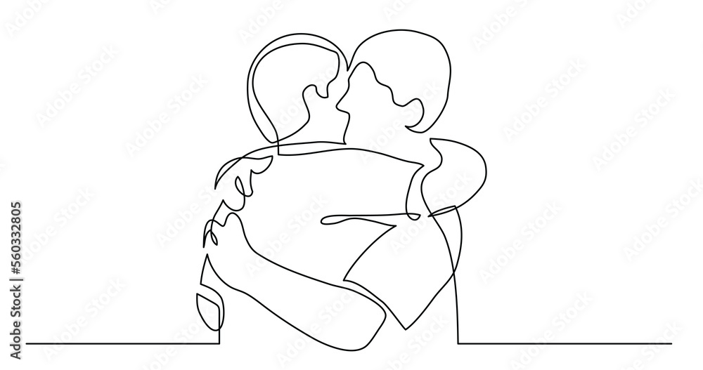 continuous line drawing of two friends meeting hugging each other - PNG ...