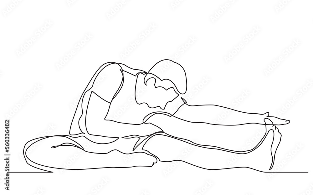 continuous line drawing man stretching his leg in yoga exercise - PNG ...