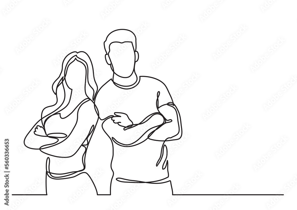 continuous line drawing two standing fitness instructors - PNG image ...