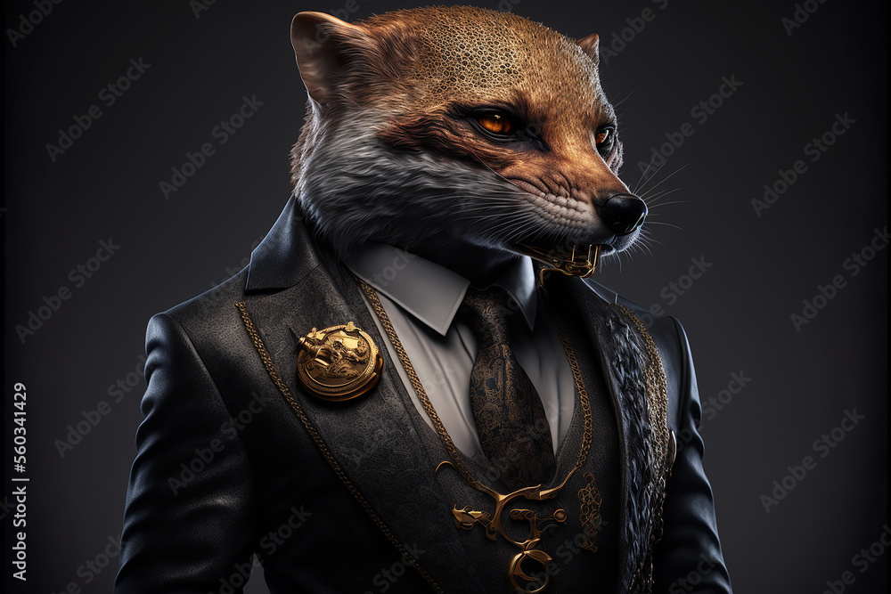 Gangster Fox is in a black three-piece suit and smoking golden cigar ...