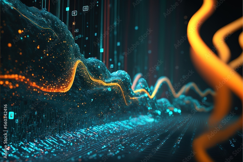 Cyber big data flow. blockchain data fields. artificial intelligence data flow. super computer ...