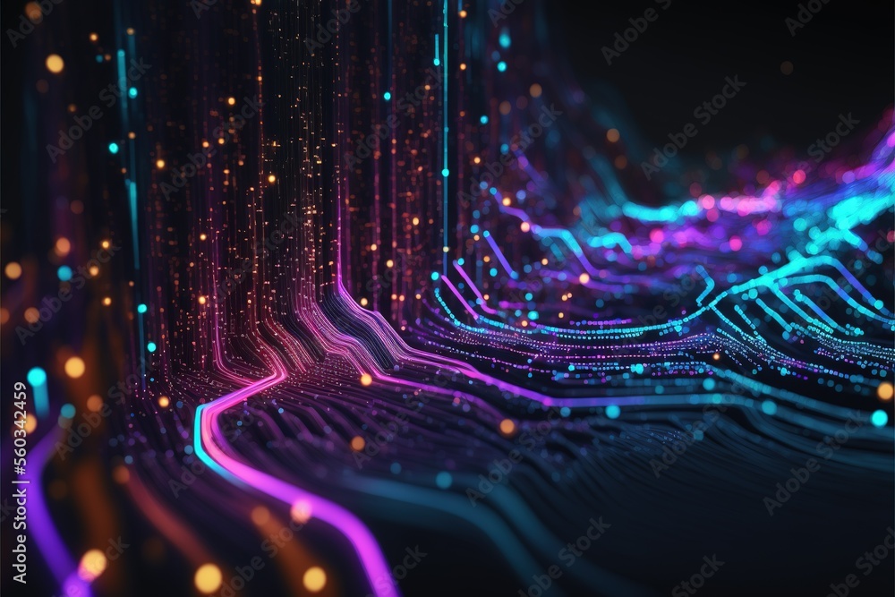 Cyber big data flow. blockchain data fields. artificial intelligence data flow. super computer ...