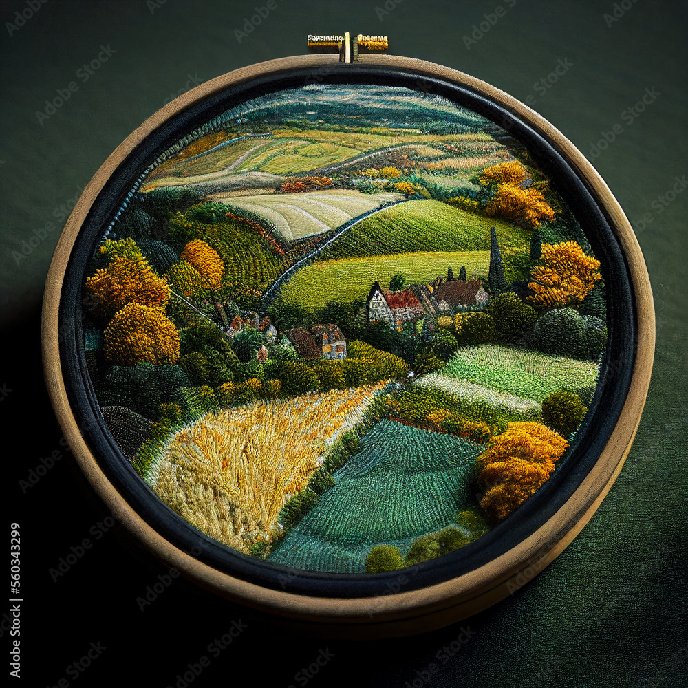 Embroidery Autumn Fall Orange Green English Countryside Landscape ...