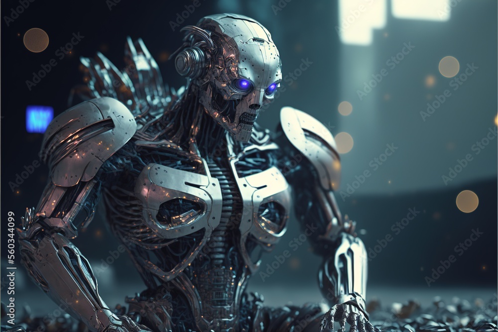 Cyborg robot analyze the data globally. robot. Artificial intelligence ...