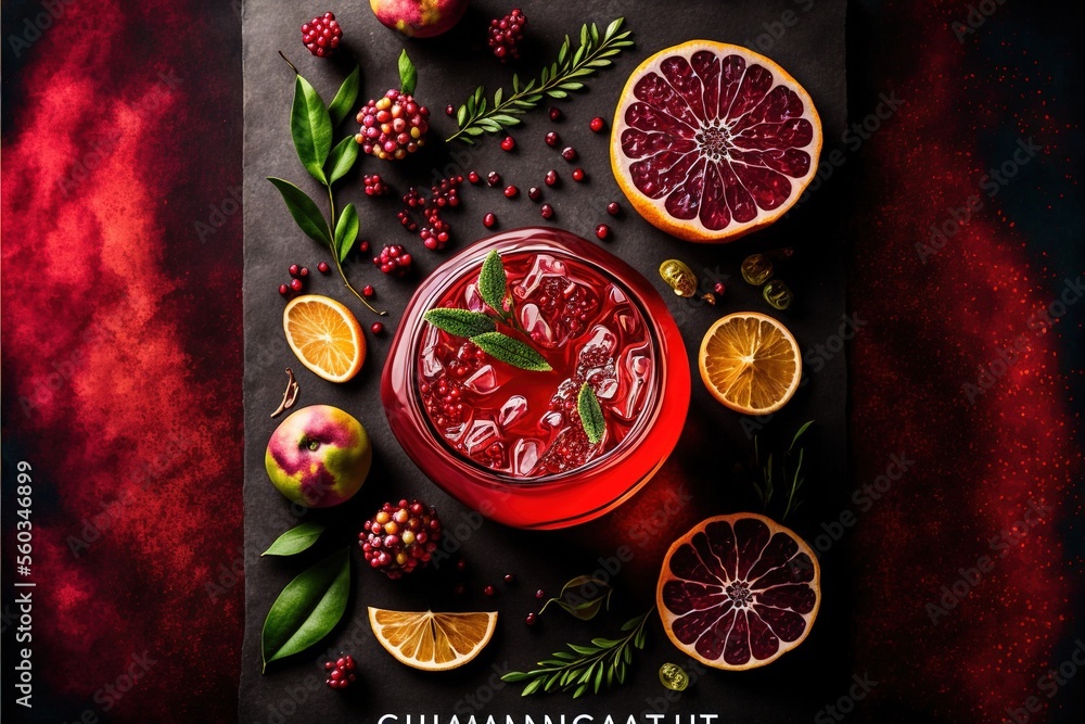 a picture of a drink with oranges and other fruit around it on a table ...