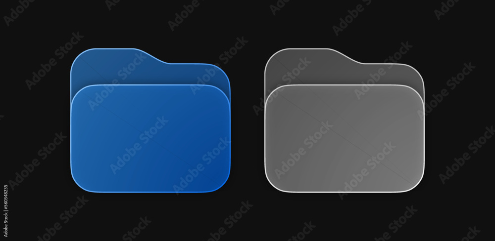 Glass Folder Icons. Glassmorphism blue and white file manager app ...