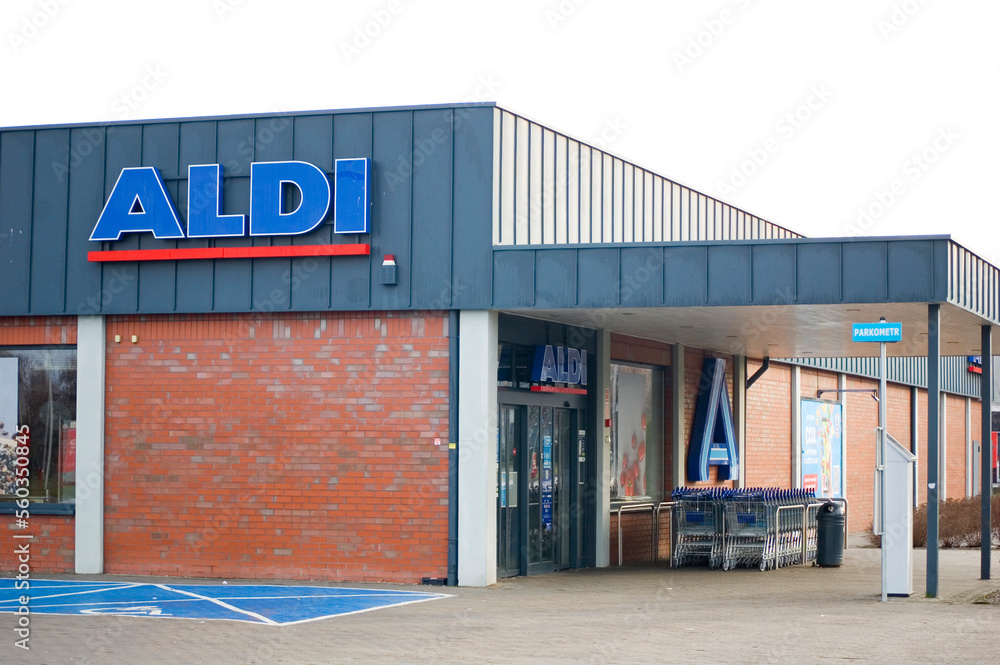 Poznan, Poland, January 2023: ALDI supermarket logo sign. Stock Photo ...