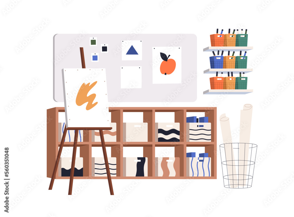 Classroom for art class. Creative studio, empty drawing atelier with ...
