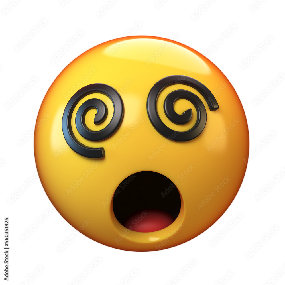 Dizzy face emoticon, spiral eyes emoticon 3d rendering Stock ...