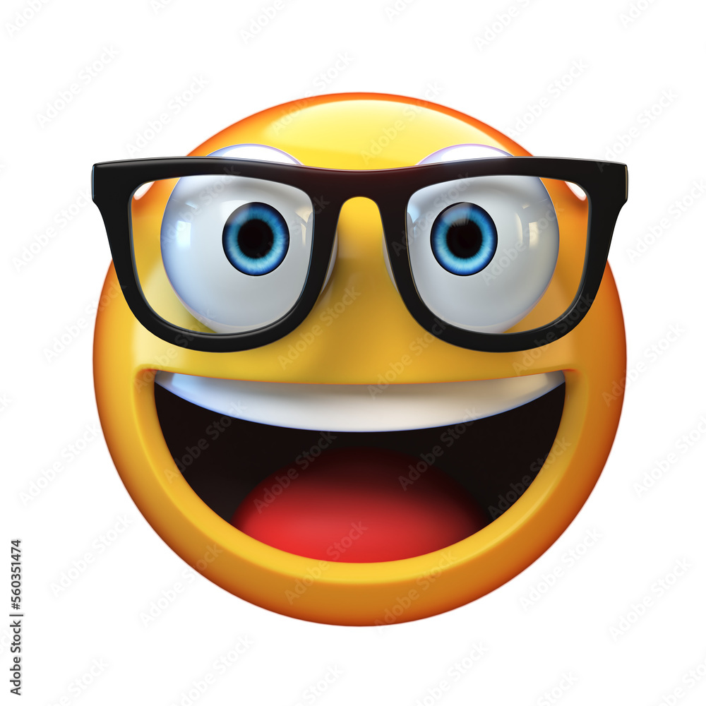 Nerd emoji isolated on white background, emoticon with glasses 3d ...