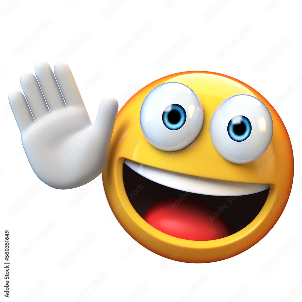 Emoji waving with one hand isolated on white background, good bye ...