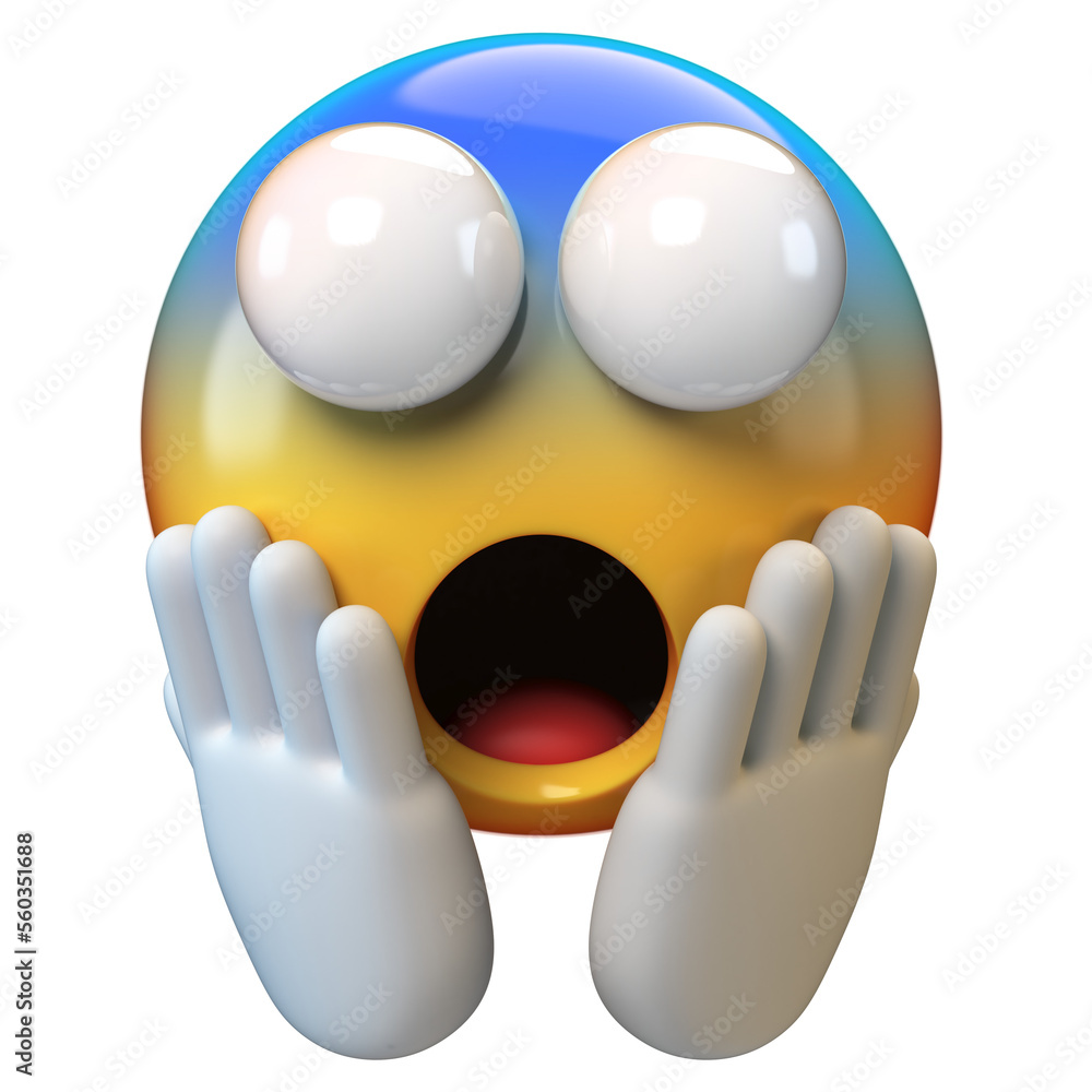 Screaming emoticon on white background, shocked, scared emoticon 3d ...