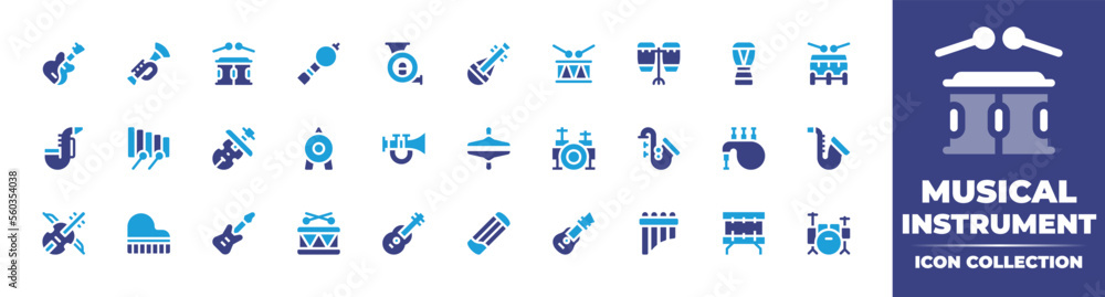 Vetor do Stock: Musical instrument icon collection. Duotone color ...