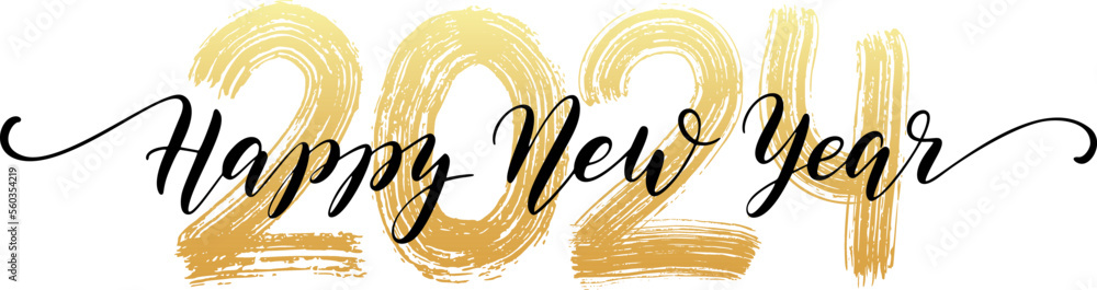 2024 HAPPY NEW YEAR script text hand lettering. Design template ...