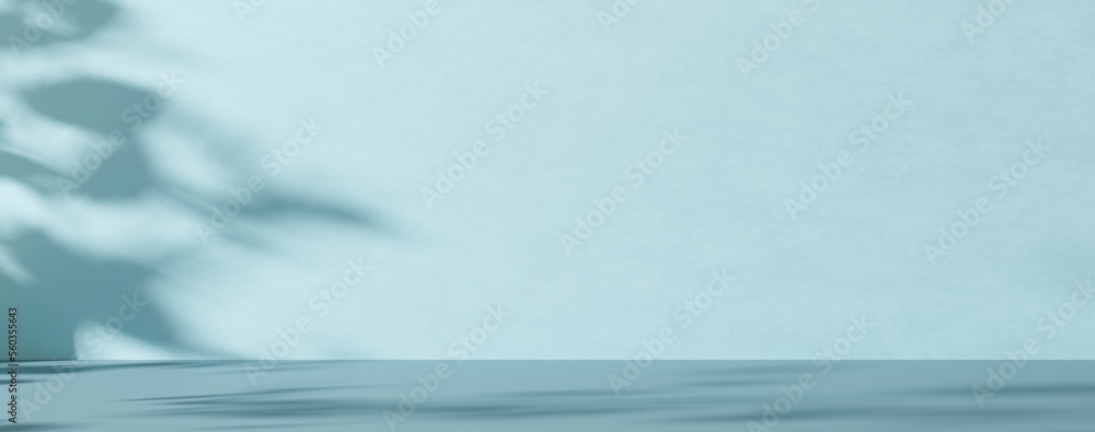 Empty scene with leaves shadows. Blue background. Template for product ...