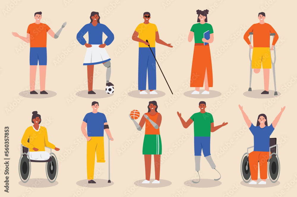 People With Disability set concept without people scene in the flat ...