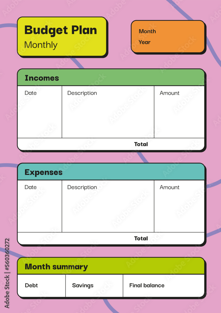 Monthly budget planner template Stock Vector | Adobe Stock