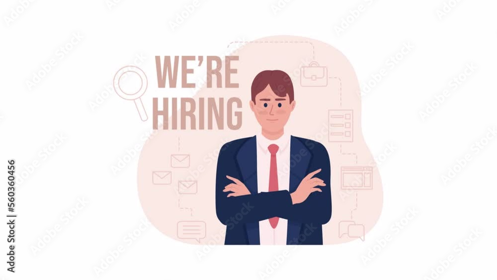 Animated HR manager. We are hiring. Recruitment. Looped flat 2D ...