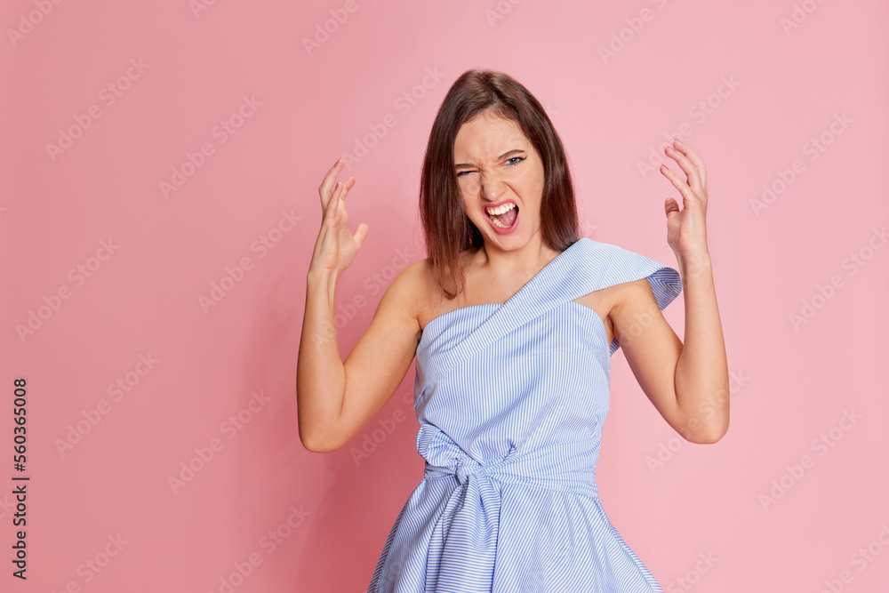 Anger, irritation, annoyance. Portrait of young emotive girl posing ...