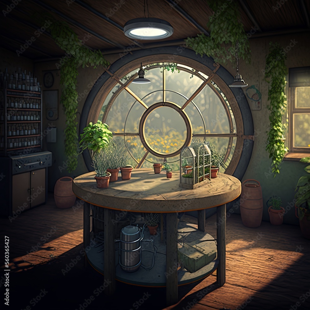 Interior of the rustic futuristic kitchen using hydroponics and indoor ...