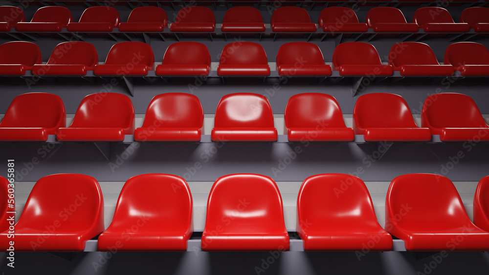 Stadium or venue tier with red plastic seats. 3D rendering. Stock ...