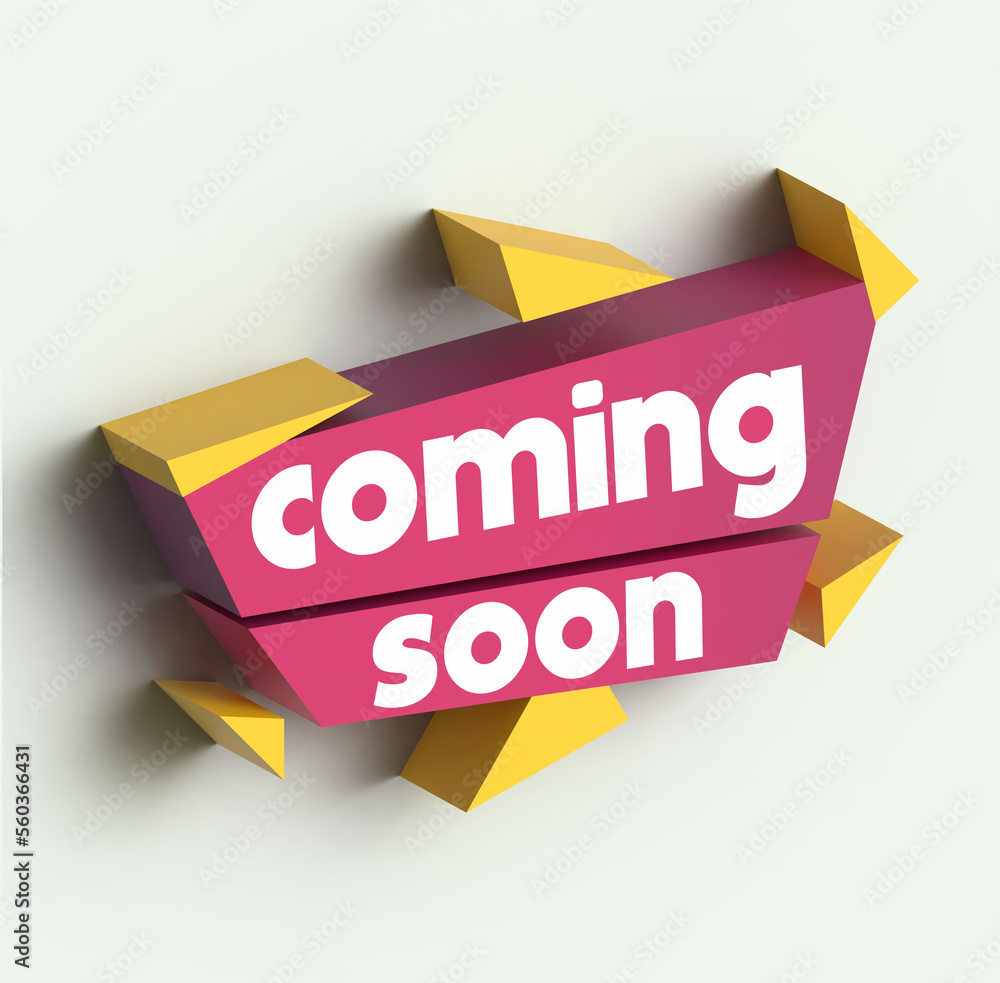 coming soon. coming soon with pink 3D abstract shapes. coming soon ...