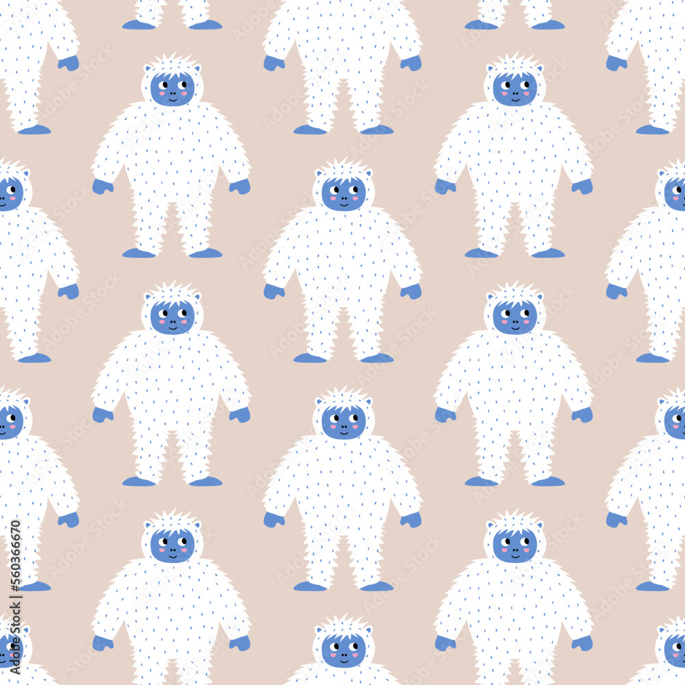 Cute baby yeti hand drawn vector illustration. Funny big foot character ...