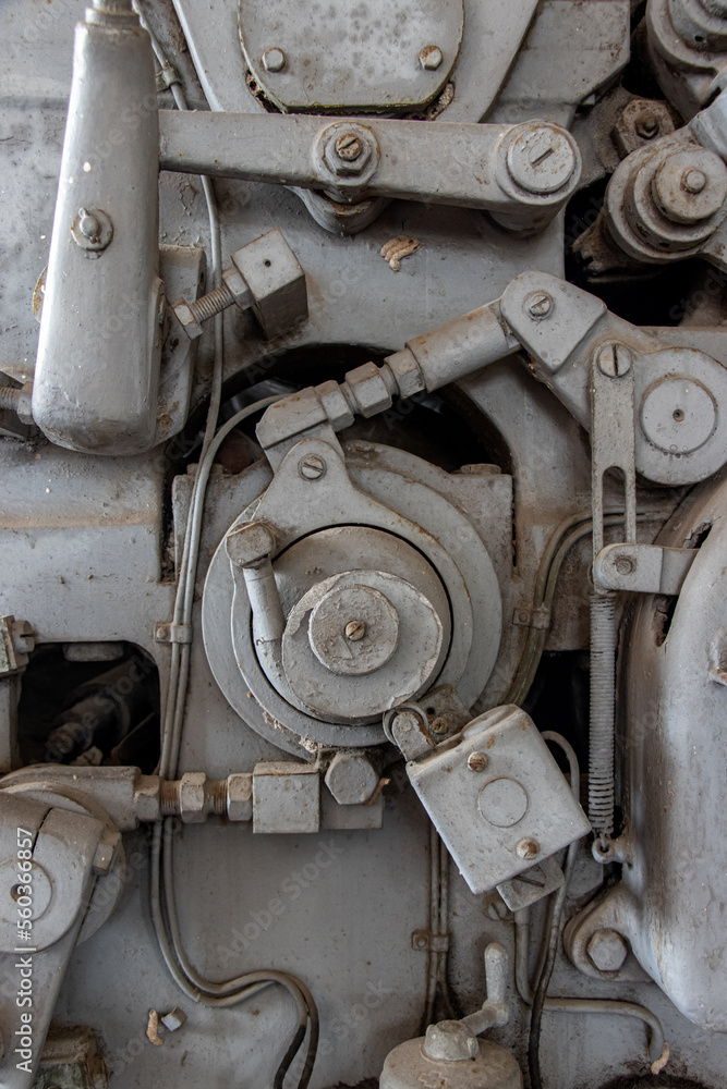 Moving parts of an old printing machine, close up view Stock Photo ...