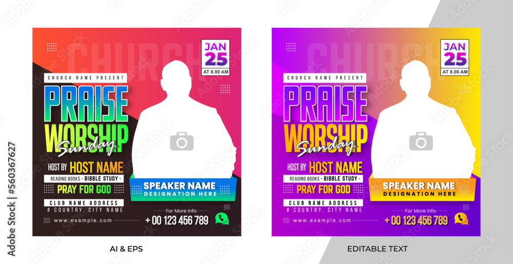 Church conference social media post or worship square flyer banner ...