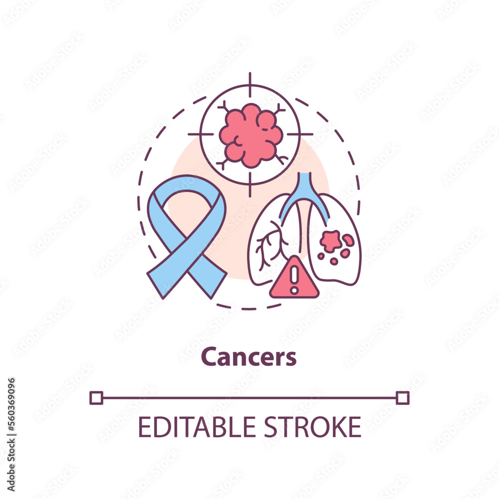 Cancers concept icon. Abnormal cell growth. Chronic diseases major ...