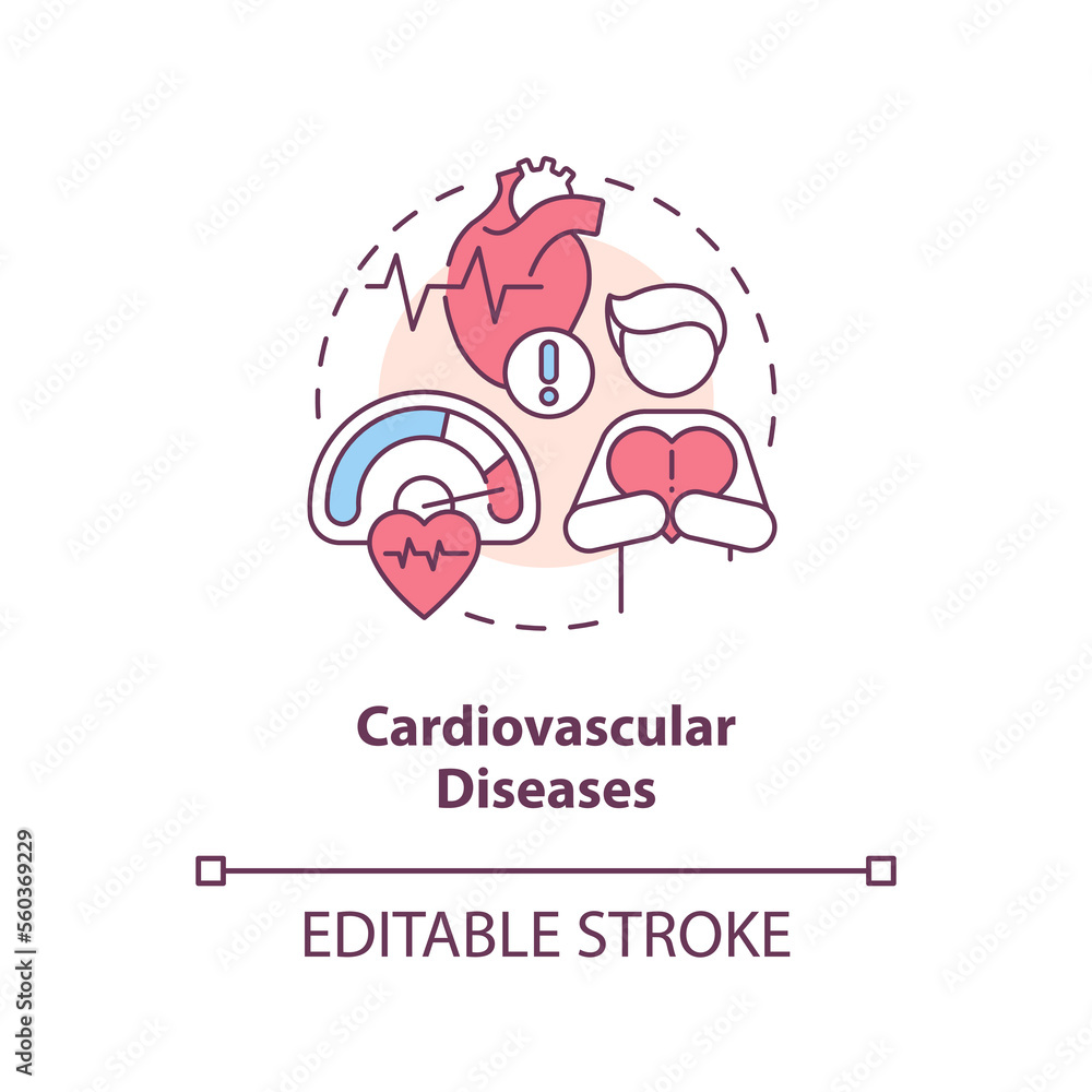 Cardiovascular diseases concept icon. Heart stroke. Chronic conditions ...
