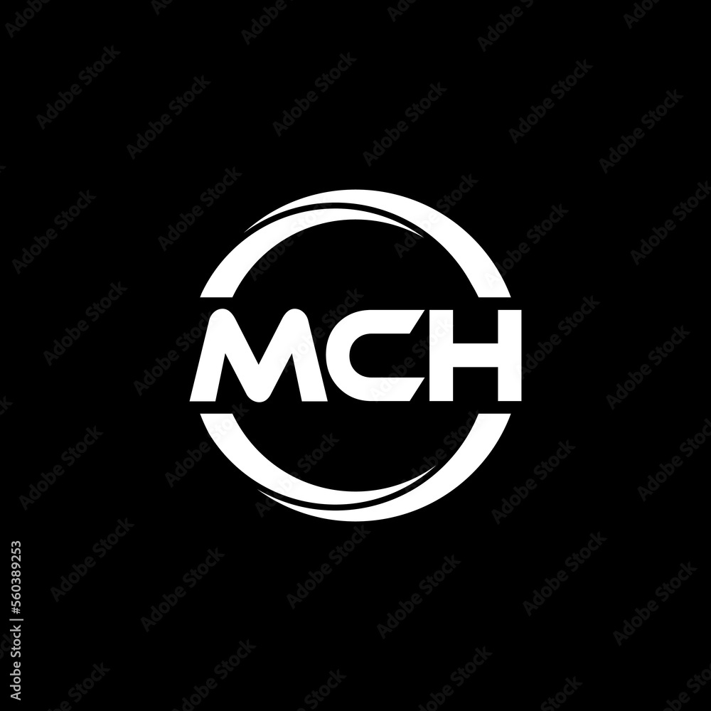 MCH letter logo design with black background in illustrator, cube logo ...