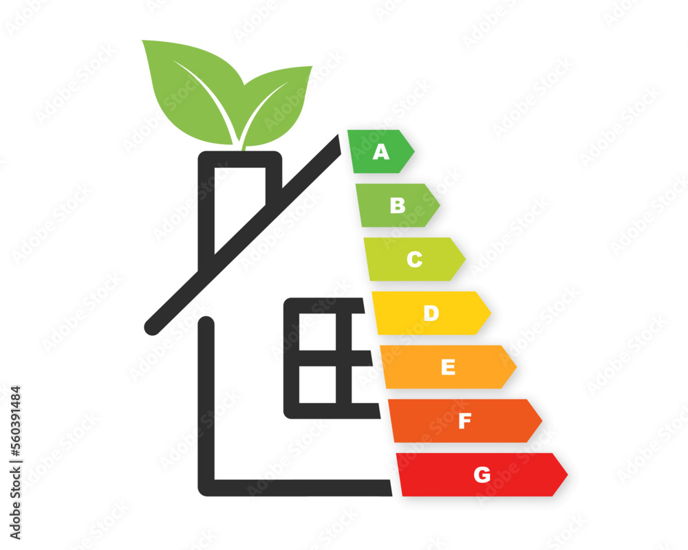 Energy efficient home with efficiency certificate rating. Smart eco ...