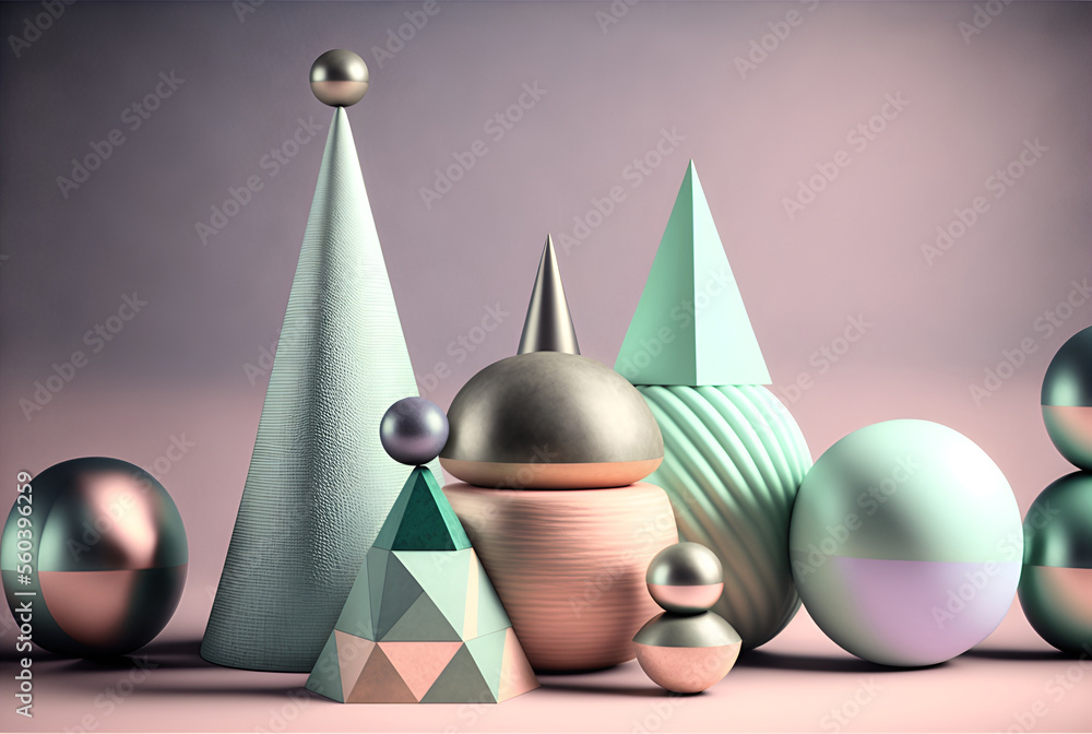 Group of 3D geometric shapes with matt pastel gradients. Abstract scene ...
