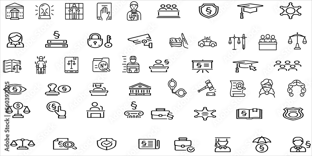 Law, court, adjudication, icon set. legal disputes,law enforcement and ...