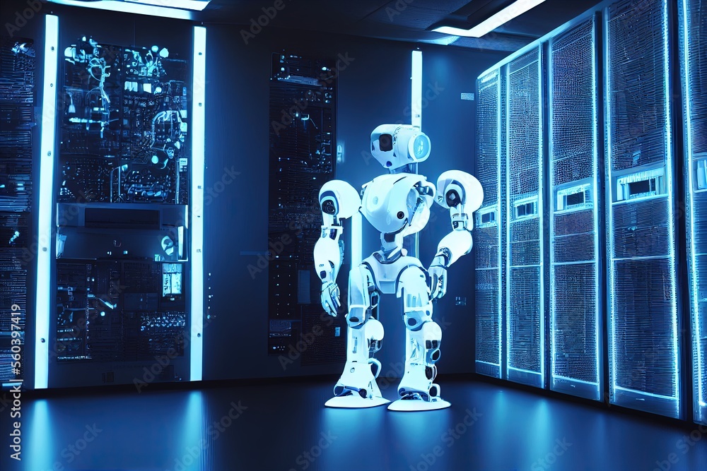 Cyborg Robot 3d render. Robotic process automation RPA data analysis in ...