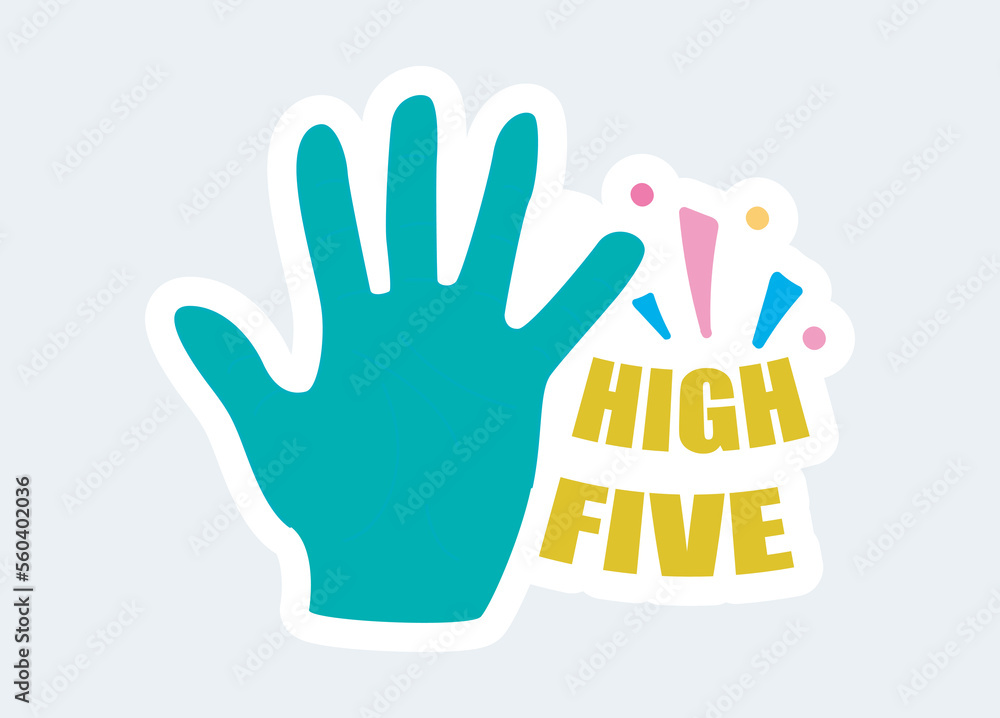 High five text and hand with open palm and spread fingers. Vector ...
