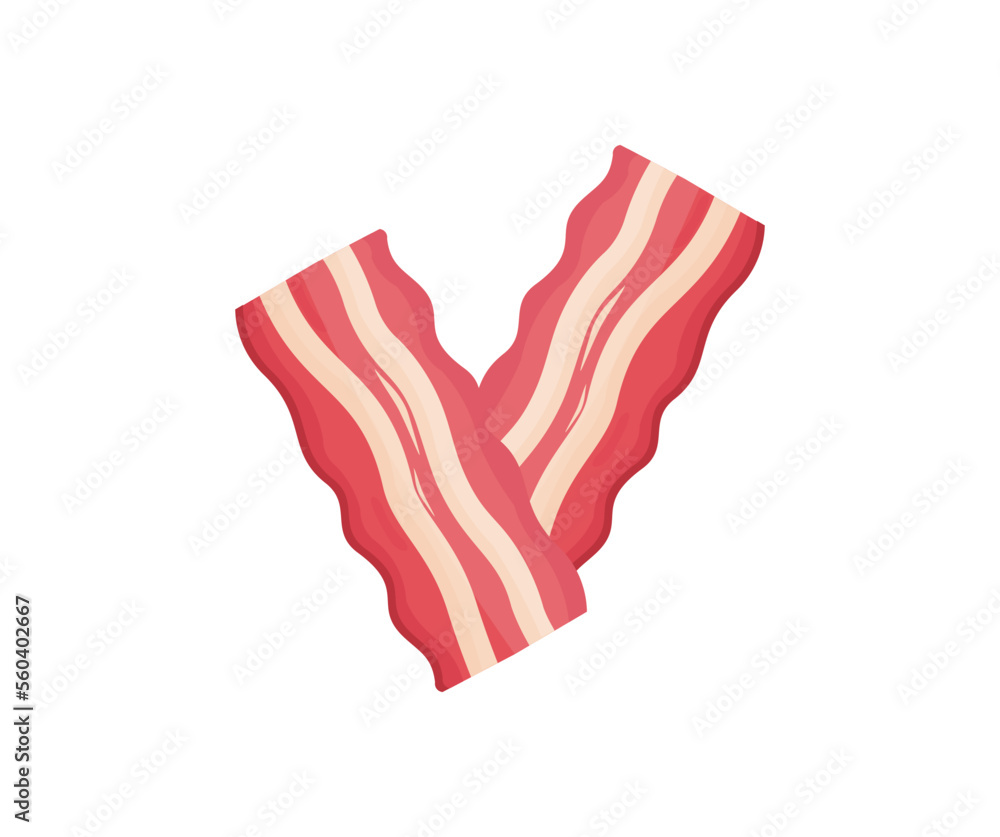 Fried bacon strips. Two strips of fried crispy bacon on white ...