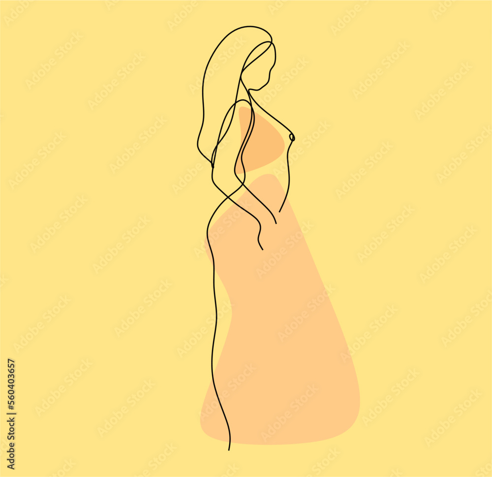 Beautiful female body in continuous line drawing style. Slim woman ...