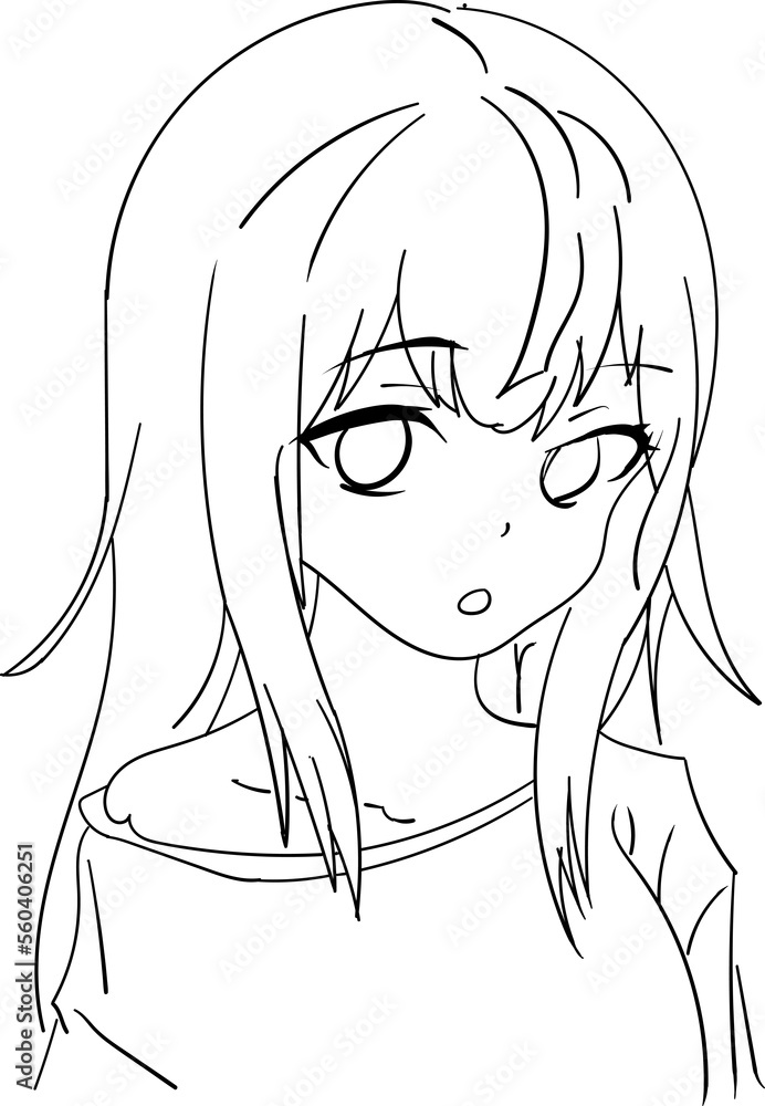Anime Girl Outline Sketch Cute Manga Girl Line Art Stock Illustration